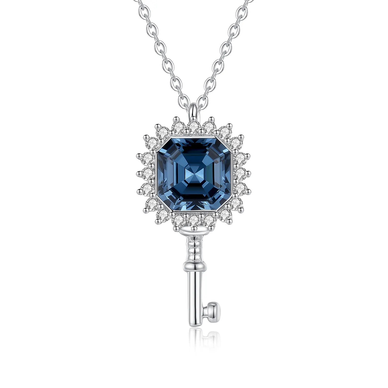Azure Blue Swarovski Crystal Key Silver Necklace – Mystic Flavia